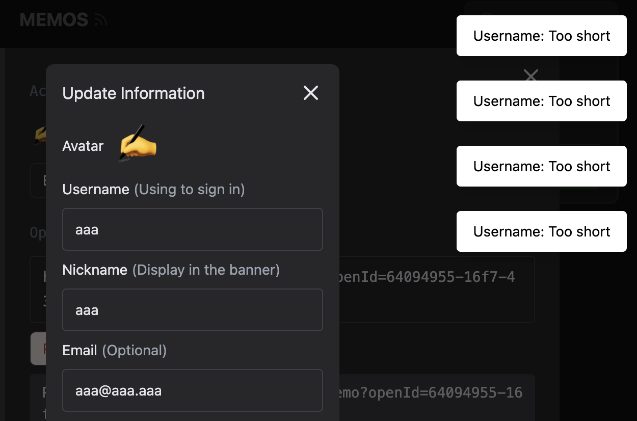 Allow username minimum length to be 3 · Issue #995 · usememos/memos · GitHub