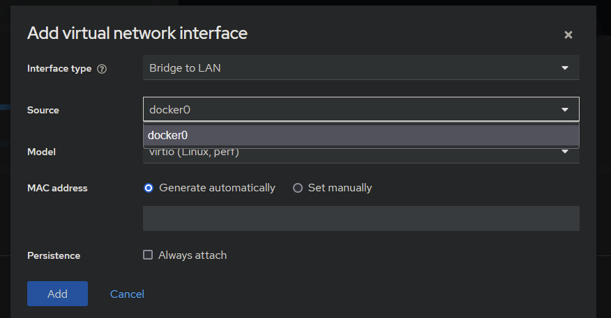 Unable to Bridge to Lan on a system with Docker · Issue #1009 · cockpit-project/cockpit-machines ...