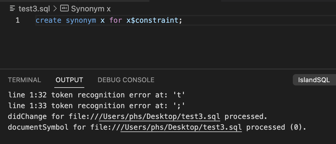 Token recognition error in create synonym statement · Issue #42 ...
