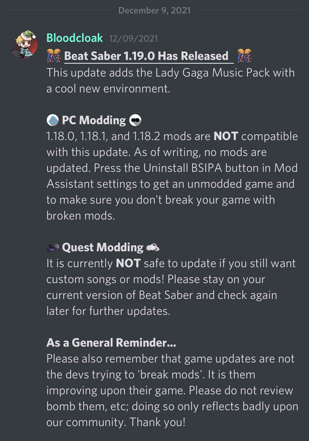 BeatSaber 1.19.0 released and ModAssistant not working anymore. · Issue #425 · bsmg/ModAssistant ...