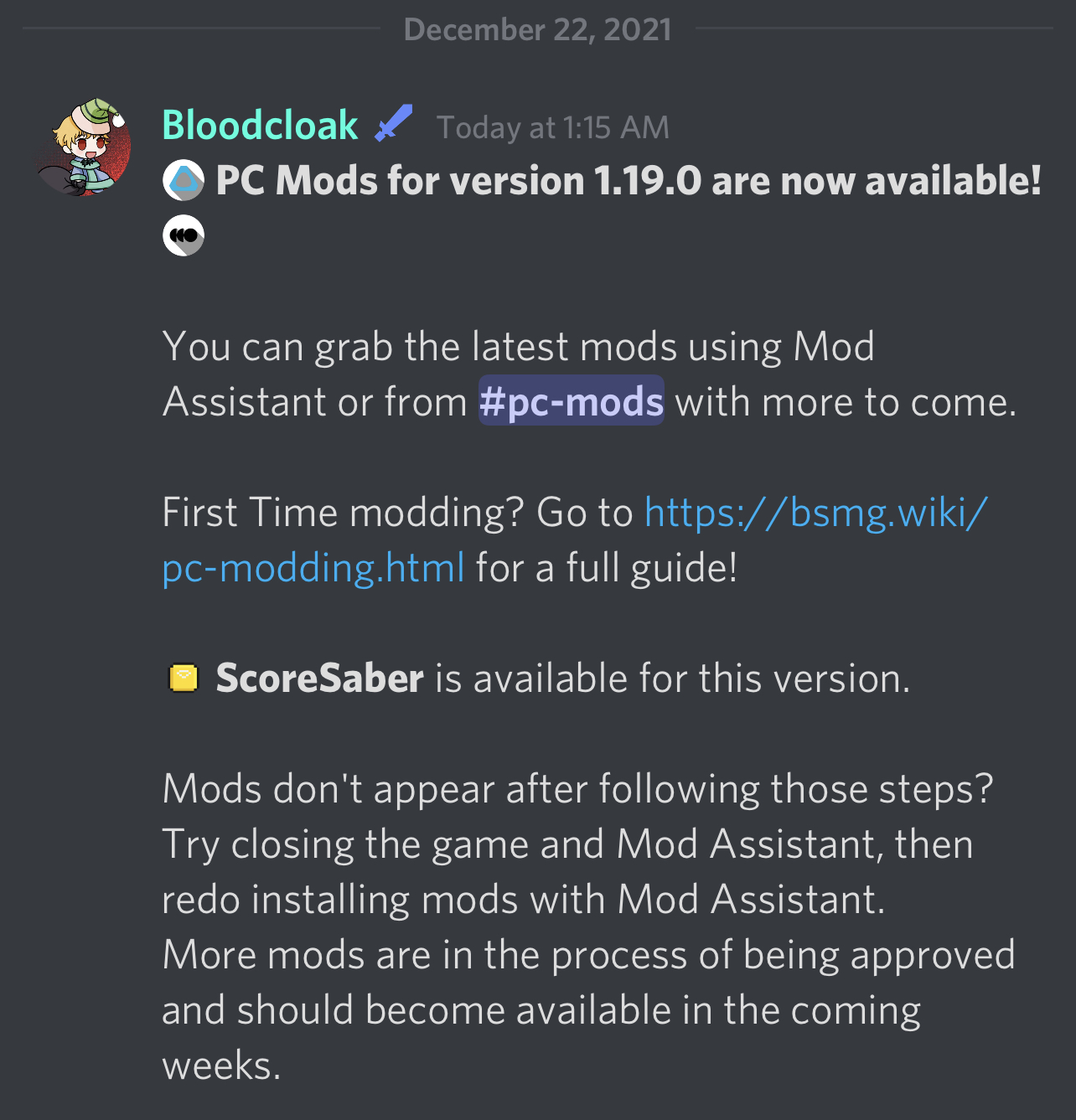 BeatSaber 1.19.0 released and ModAssistant not working anymore. · Issue #425 · bsmg/ModAssistant ...