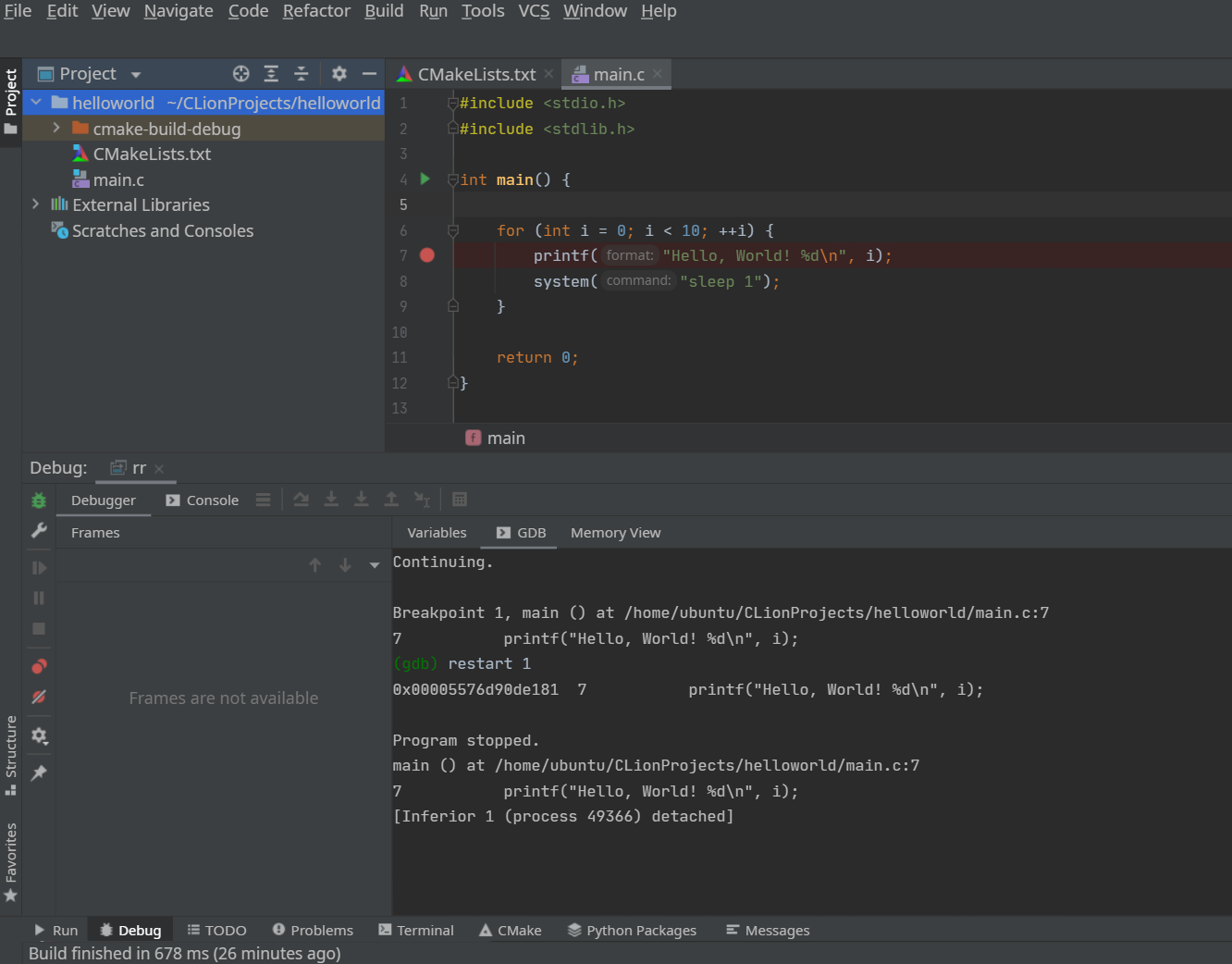 restart checkpoint failed in CLion · Issue #2956 · rr-debugger/rr · GitHub
