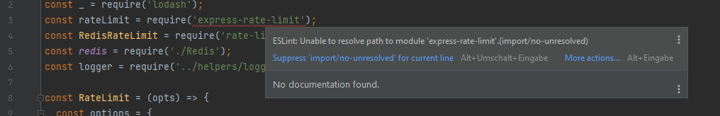 ESLint not able to resolve import - `Error: unable to resolve path to module "express-rate-limit ...