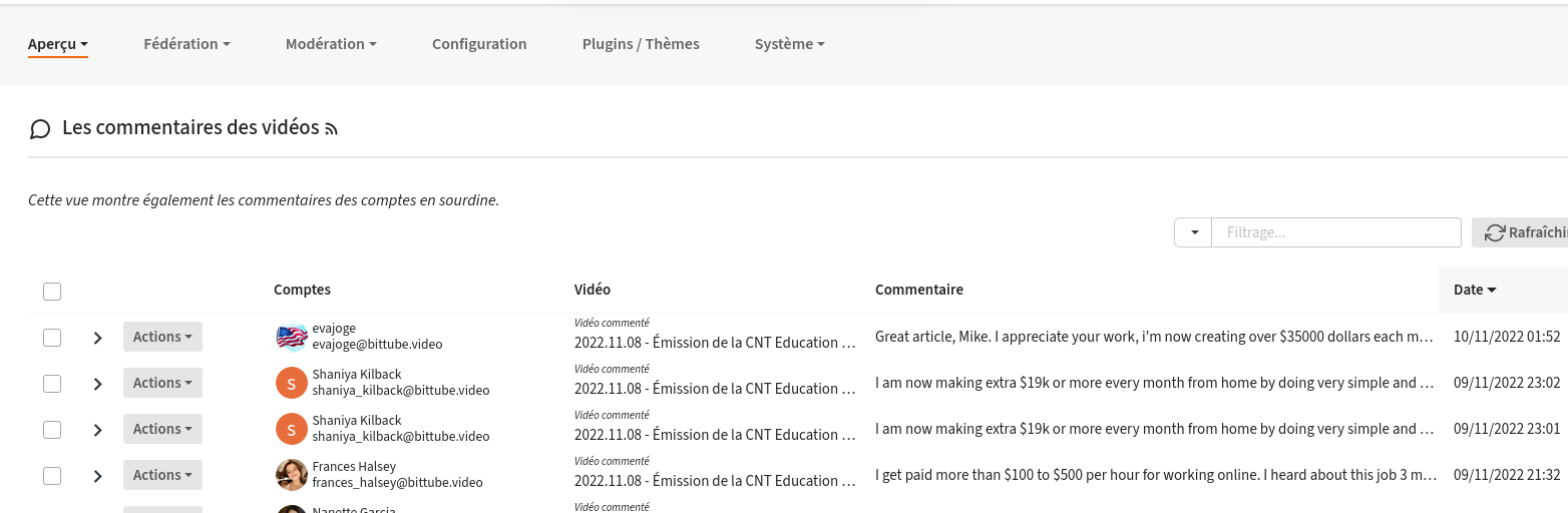 Admin Comment List Shows Muted Account Comments But There Is No Indicatorfilter That Says