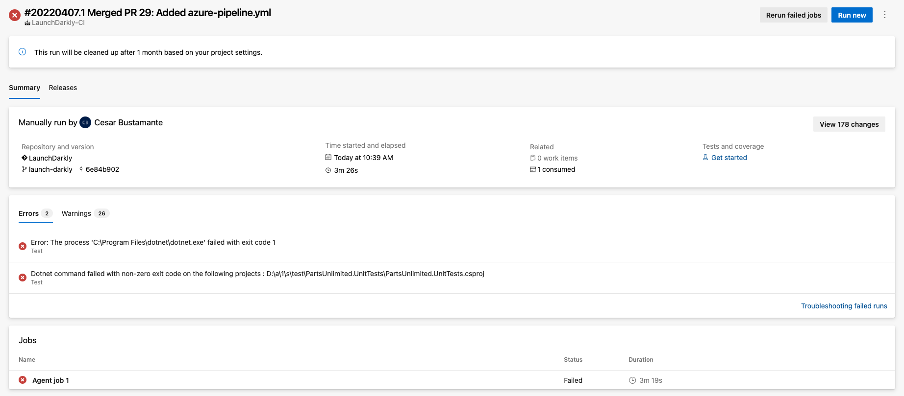 M04-LAB10: LaunchDarkly-CI Build pipeline - Test task fails due ...