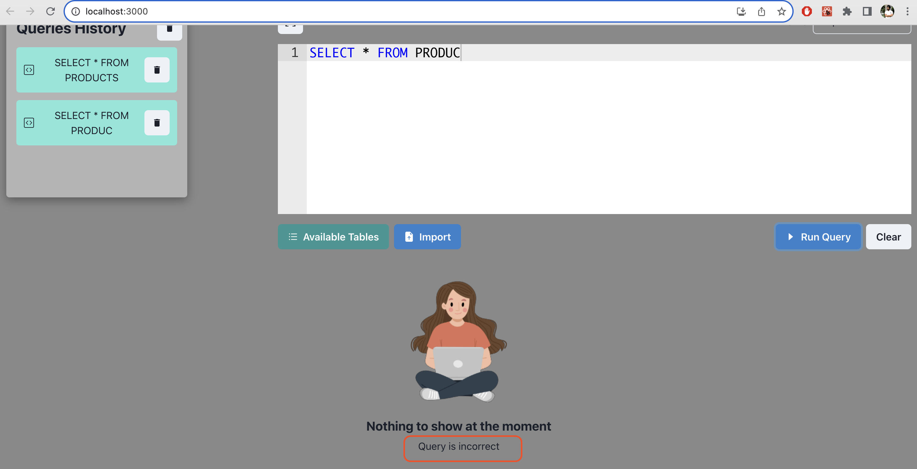 Display Error Message For Incorrect Query · Issue 43 · Janvi01sql Editor · Github