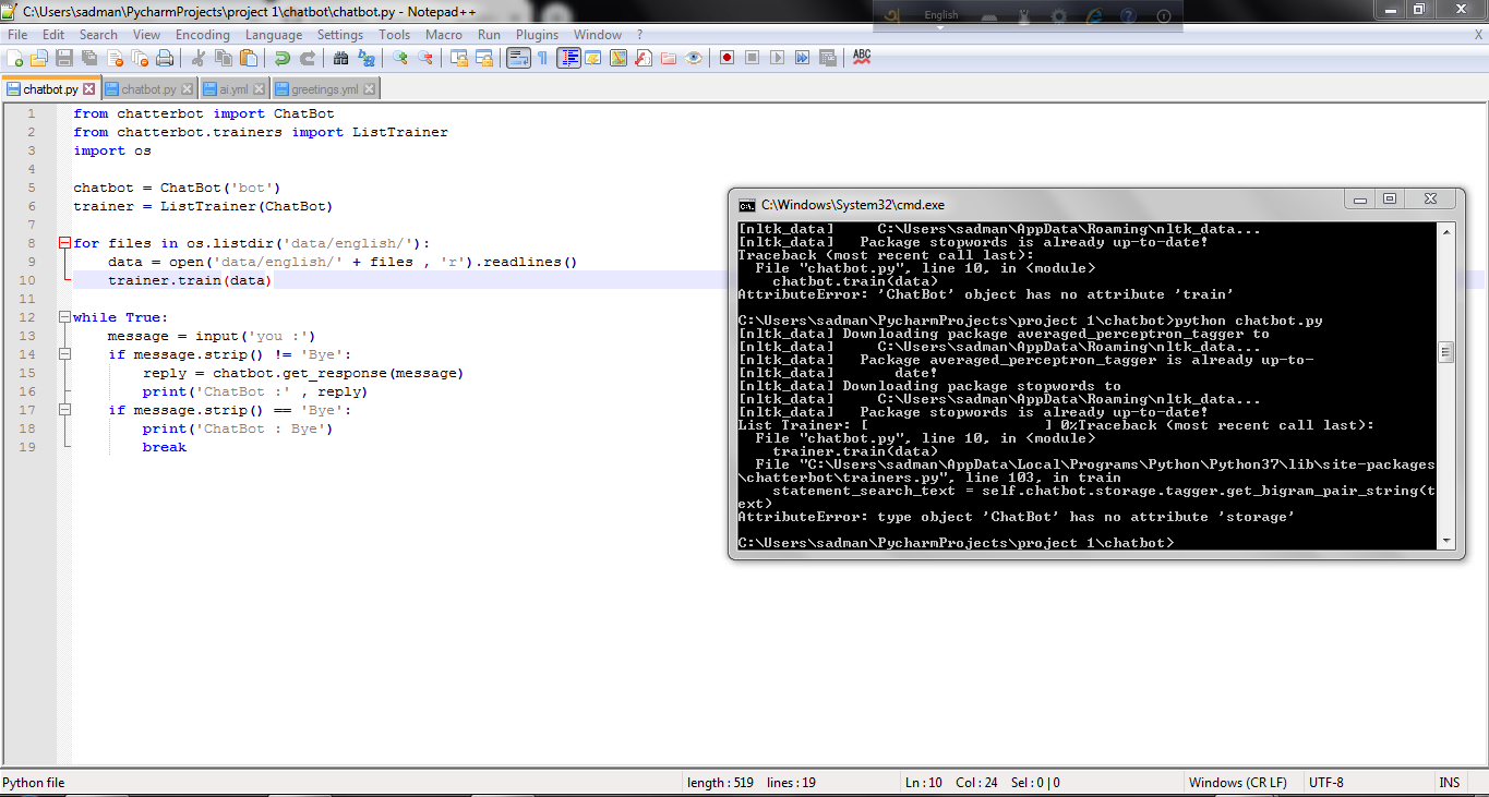 data error · Issue #1711 · gunthercox/ChatterBot · GitHub