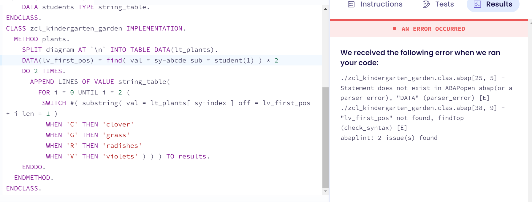 Error occured in Exercise "KINDERGARTEN" · Issue #118 · exercism/abap ...