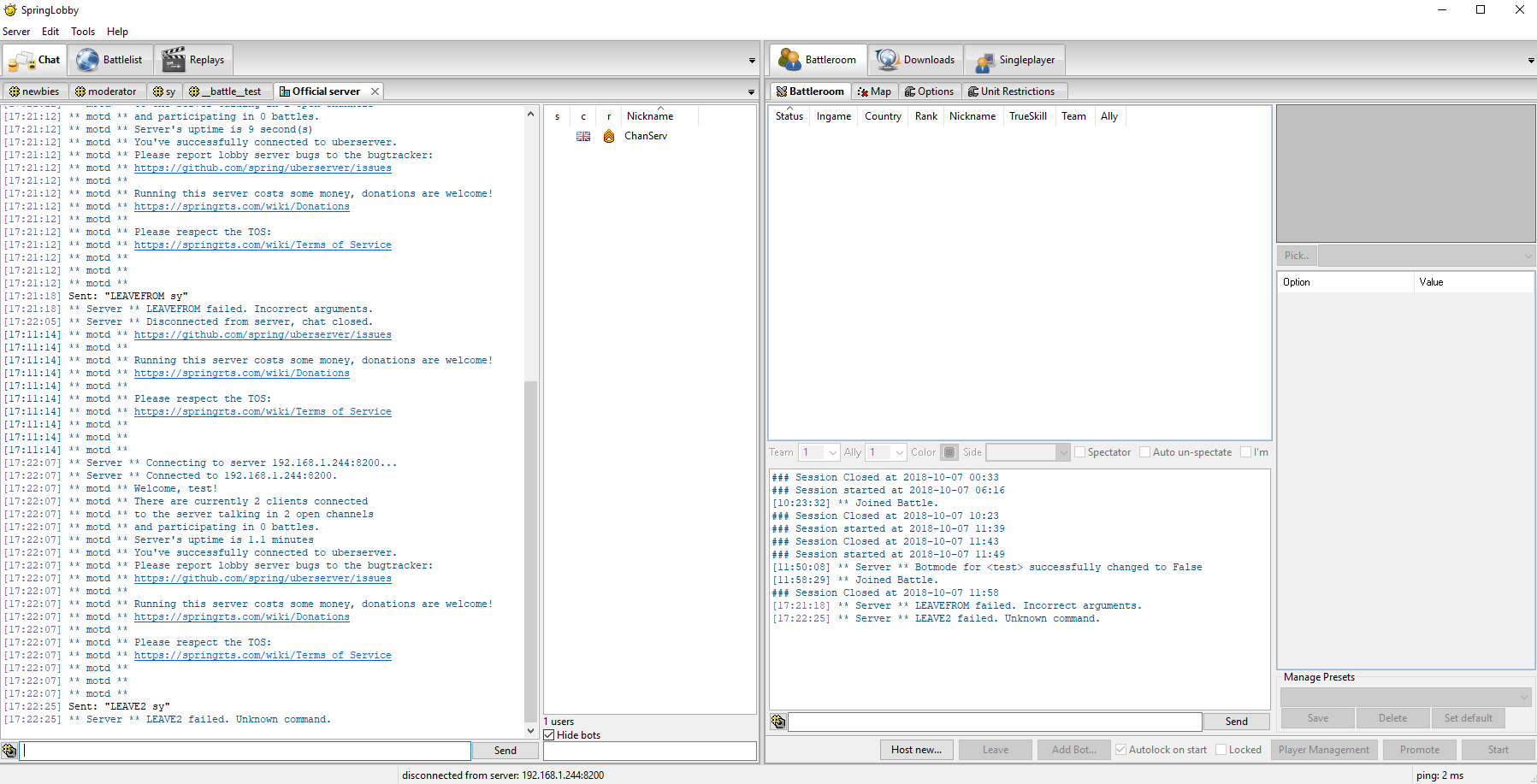 unhandled exception & other errors when typing LEAVE commands into the ...