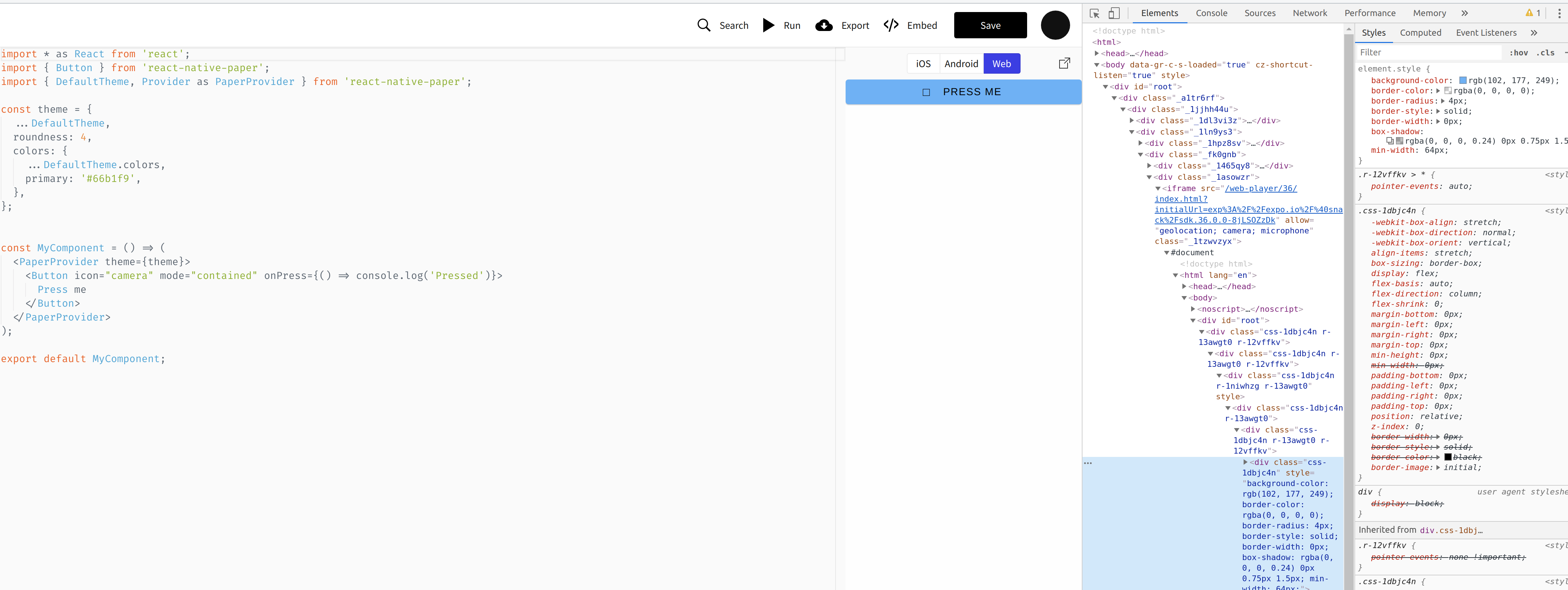 Button color rendered different from it's code · Issue #1731 · callstack/react-native-paper · GitHub