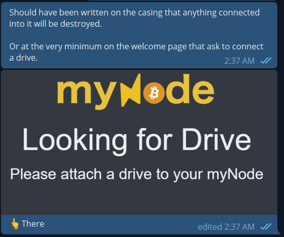 Either notify that any HDD connected to the node will be wiped or wait for user confirmation ...