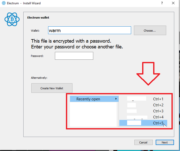 When starting, option to select to open one of the 5 recently open wallet without open file ...