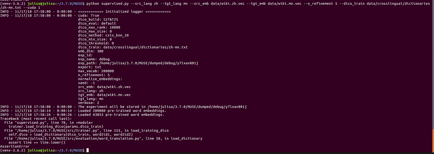 "AssertionError" at end of processing word embedding · Issue #88 · facebookresearch/MUSE · GitHub