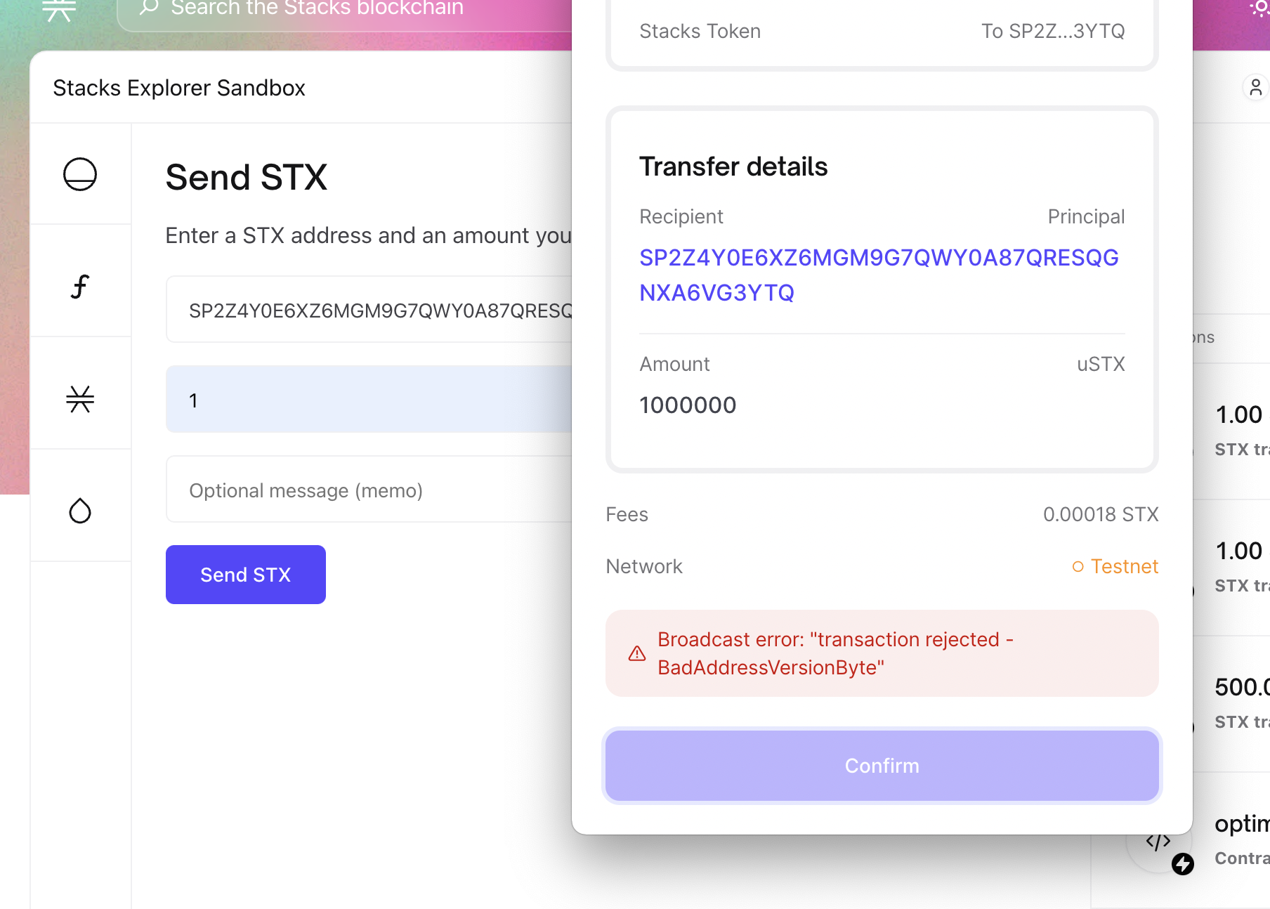 Clarify "BadAddressVersionByte" error message for transaction signing ...