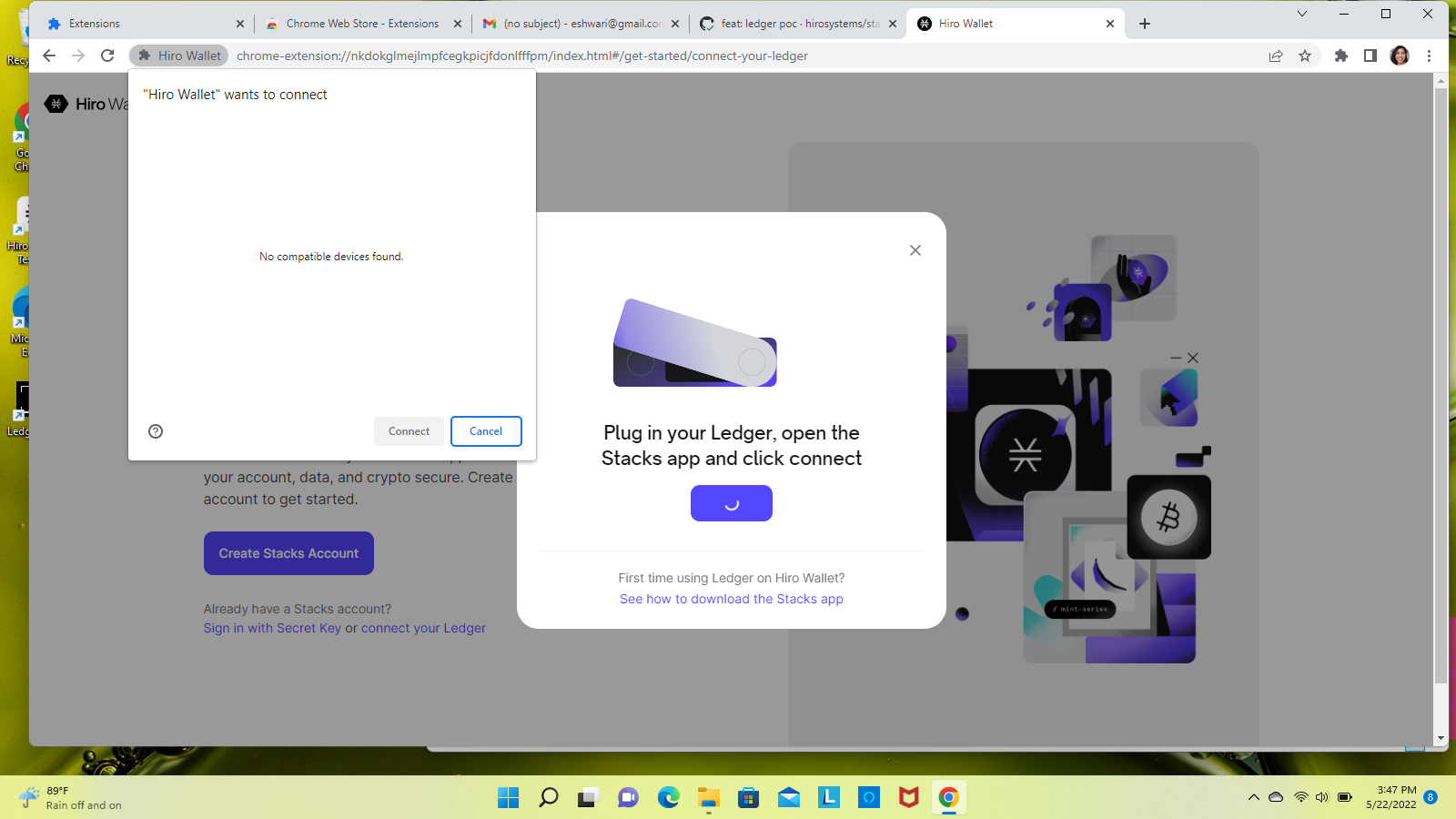 Ledger : Issue with 'Hiro wallet wants to connect 'pop up box · Issue #2447 · leather-io ...