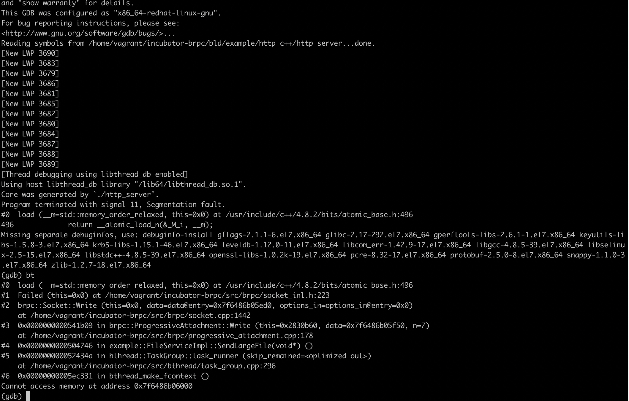 example的http_c++的例子中，http_server 段错误 · Issue #1180 · apache/brpc · GitHub