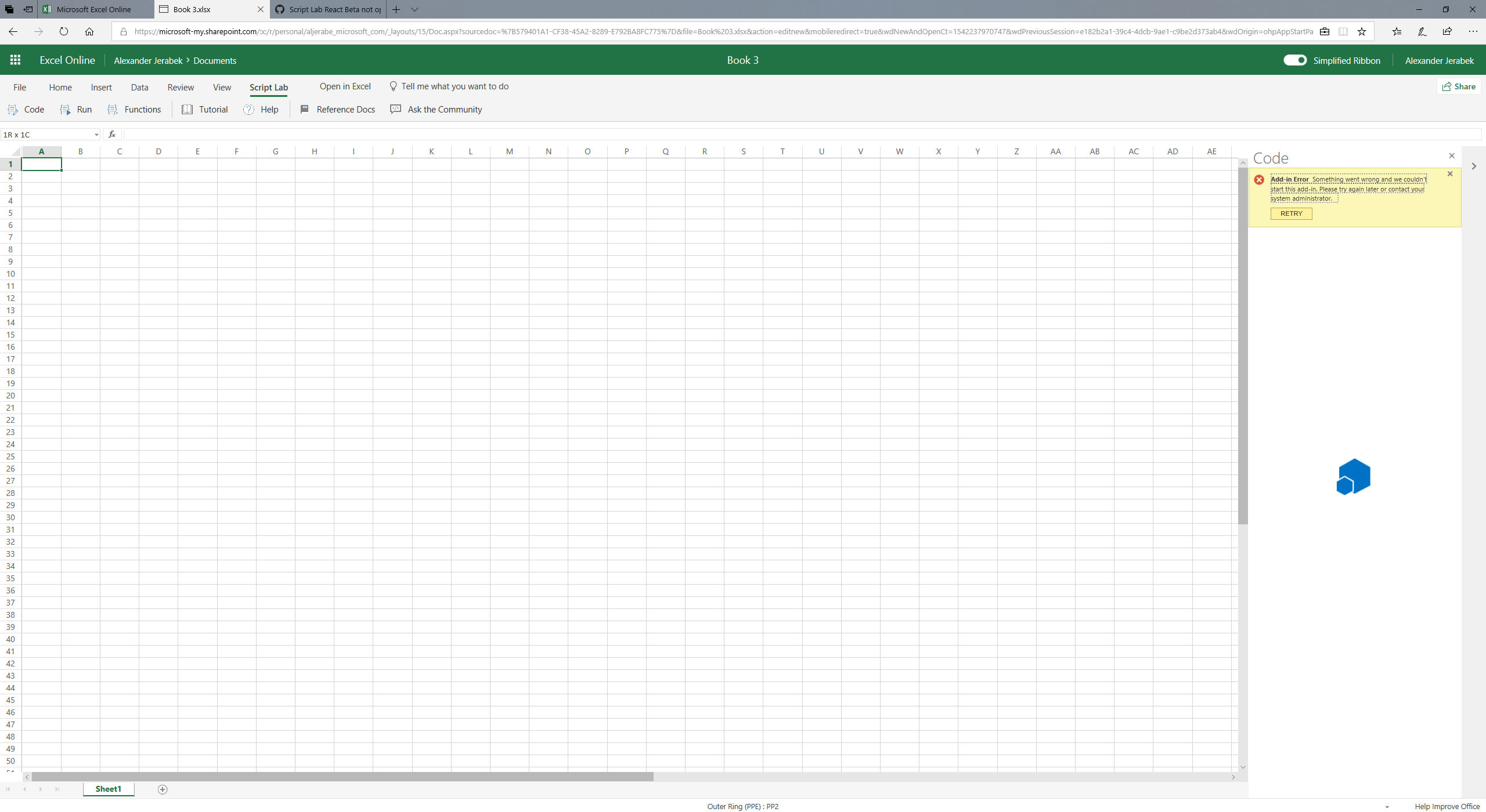 Script Lab React Beta not opening in Excel Online · Issue #263 · OfficeDev/script-lab · GitHub