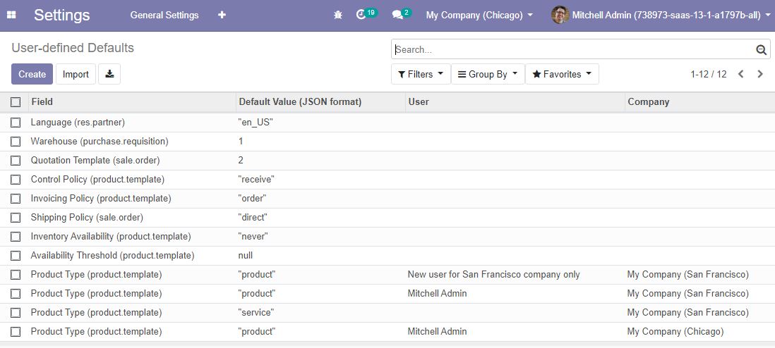 User-defined defaults not set if a company is specified · Issue #41679 · odoo/odoo · GitHub