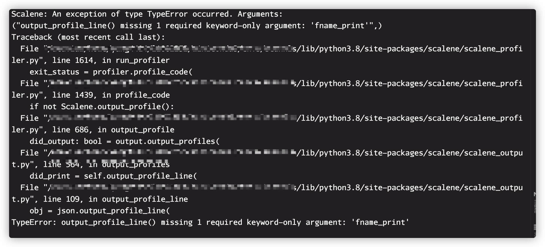 TypeError in output_profile_line · Issue #344 · plasma-umass/scalene · GitHub