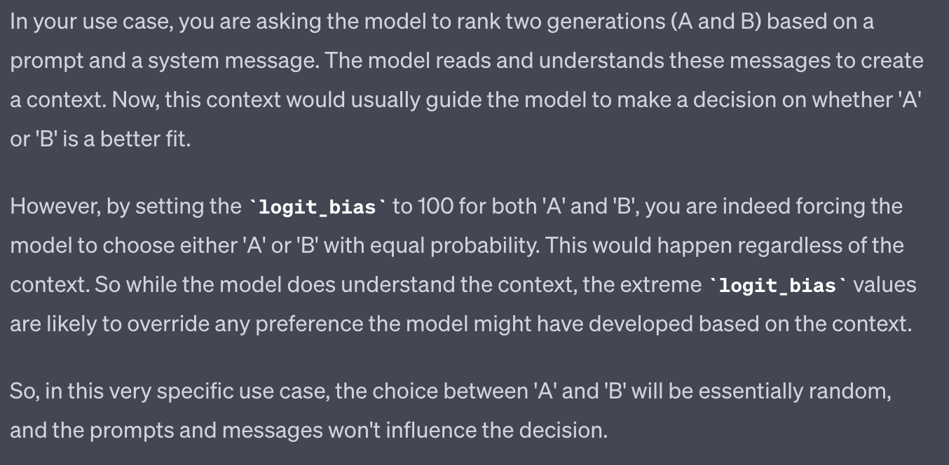 Does set logit_bias to 100 lead the model choice between 'A' and 'B' essentially random? · Issue ...