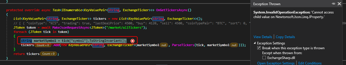ExchangeKucoinAPI.OnGetTickersAsync() Line 188 - System.InvalidOperationException Cannot access ...