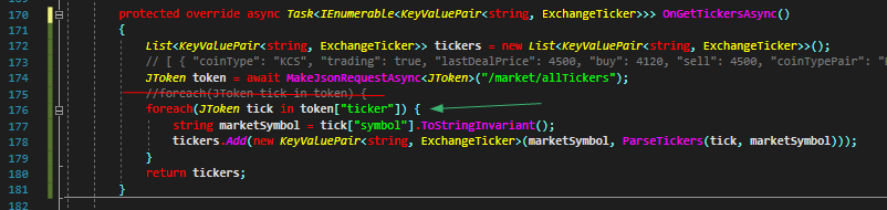 ExchangeKucoinAPI.OnGetTickersAsync() Line 188 - System.InvalidOperationException Cannot access ...