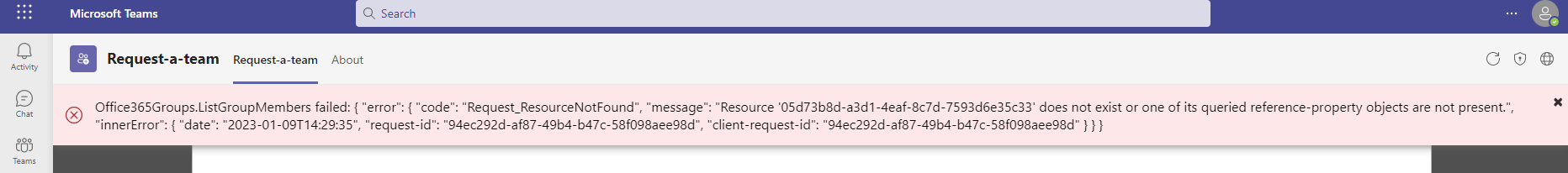 Office365Groups List Group Members failed · Issue #386 · OfficeDev/microsoft-teams-apps ...