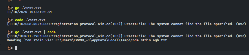 Opening another vscode window from the console of the second one ...