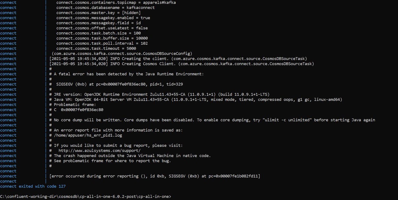 SIGSEGV with Confluent Platform 6.0.2 · Issue #379 · microsoft/kafka-connect-cosmosdb · GitHub