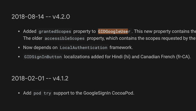 Property 'grantedScopes' not found on object of type 'GIDGoogleUser ... Property 'grantedScopes' not found on object of type 'GIDGoogleUser ...