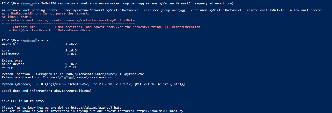 “az Network Vnet Peering Create” Results In “badrequesterror Cannot Parse The Request” · Issue 