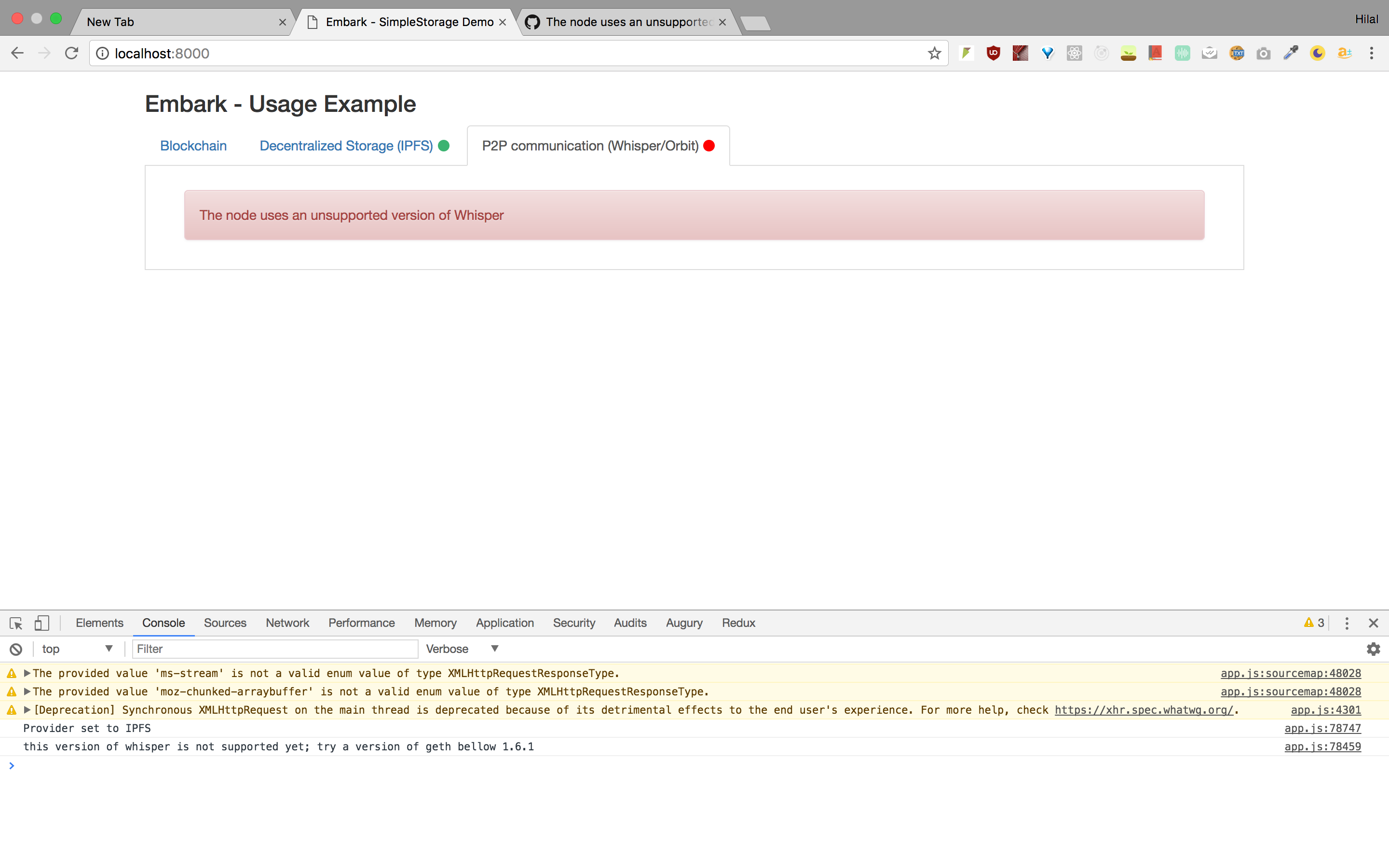 The node uses an unsupported version of Whisper · Issue #287 · embarklabs/embark · GitHub