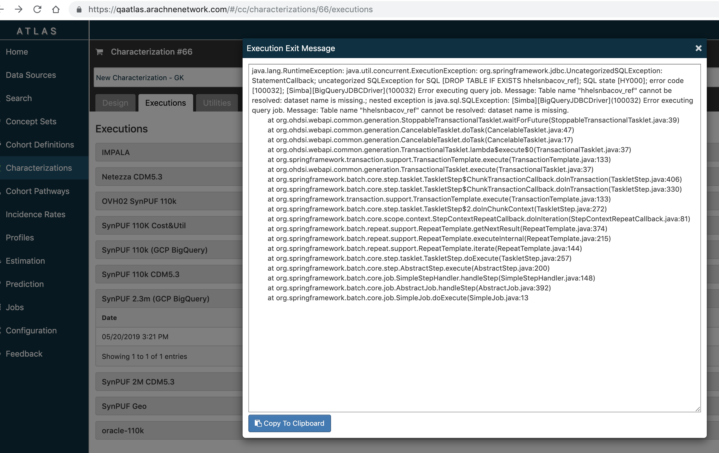 Characterization execution failed on GCP · Issue #1108 · OHDSI/WebAPI · GitHub