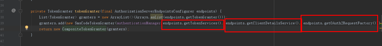Add custom tokenGranter has error, The cutomTokenGranter's parameter has not config. I hope you ...