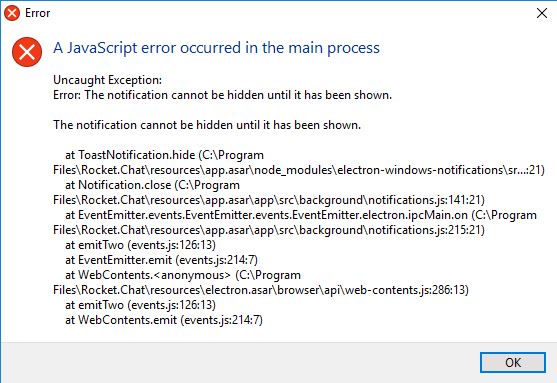 JavaScript error in the main proccess · Issue #977 · RocketChat/Rocket ...