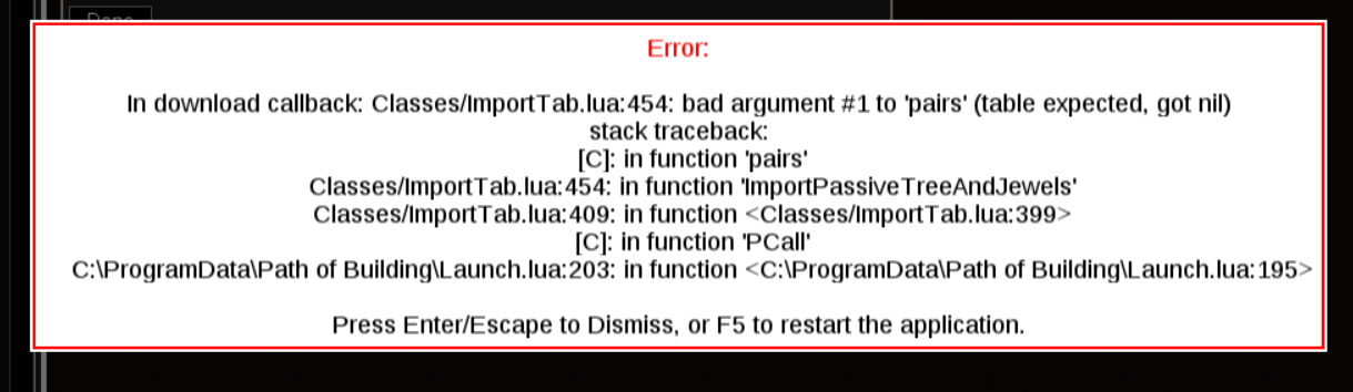 I got this PoB error trying to import passive tree · Issue #1876 · Openarl/PathOfBuilding · GitHub