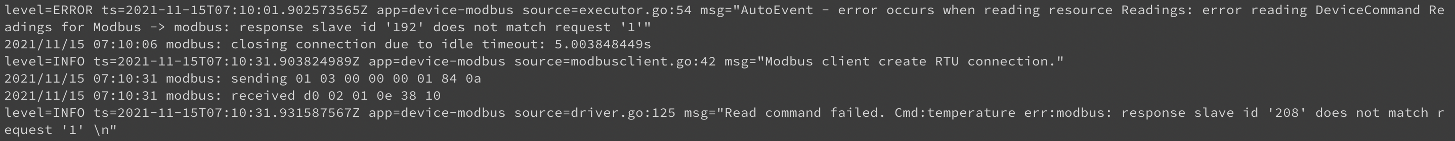 Error occurs when reading resource Readings · Issue #295 · edgexfoundry/device-modbus-go · GitHub
