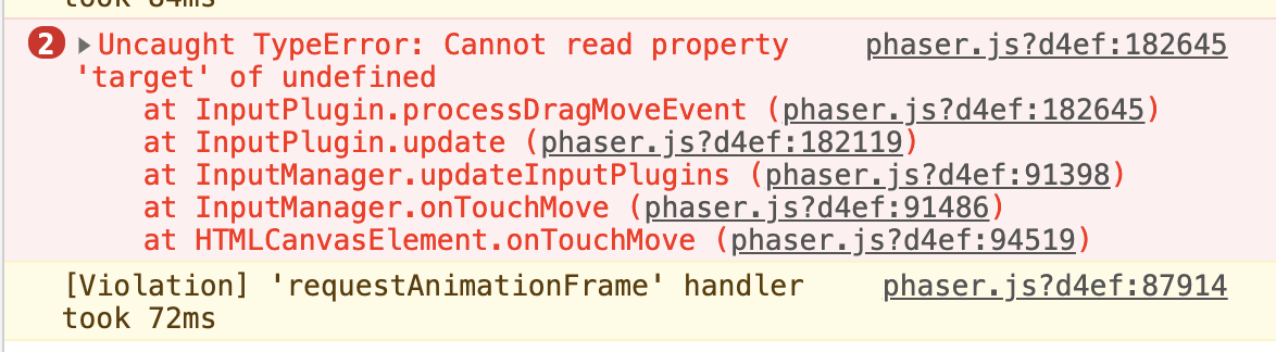 Phaser return 'Cannot read property 'target' of undefined“ when trag target is destroyed ...