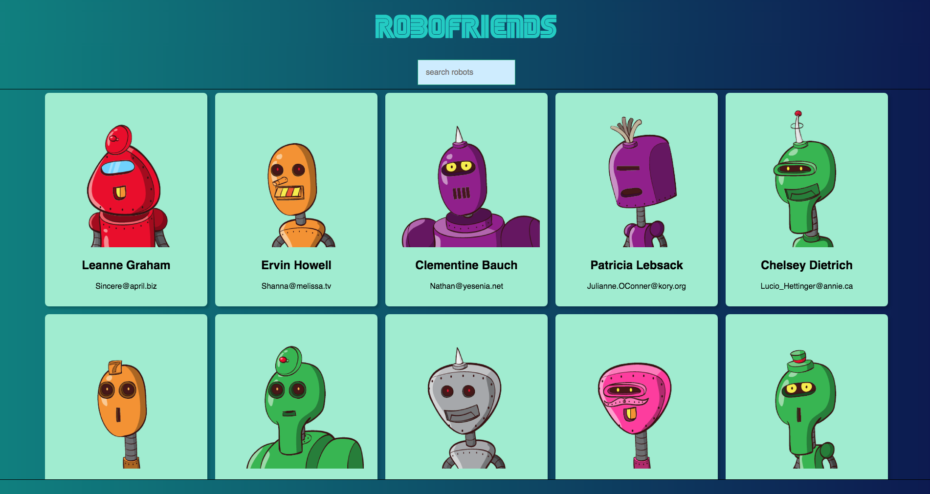 GitHub - Carlscc/robofriends-react-app: React & Redux app to create a card list of unique ...