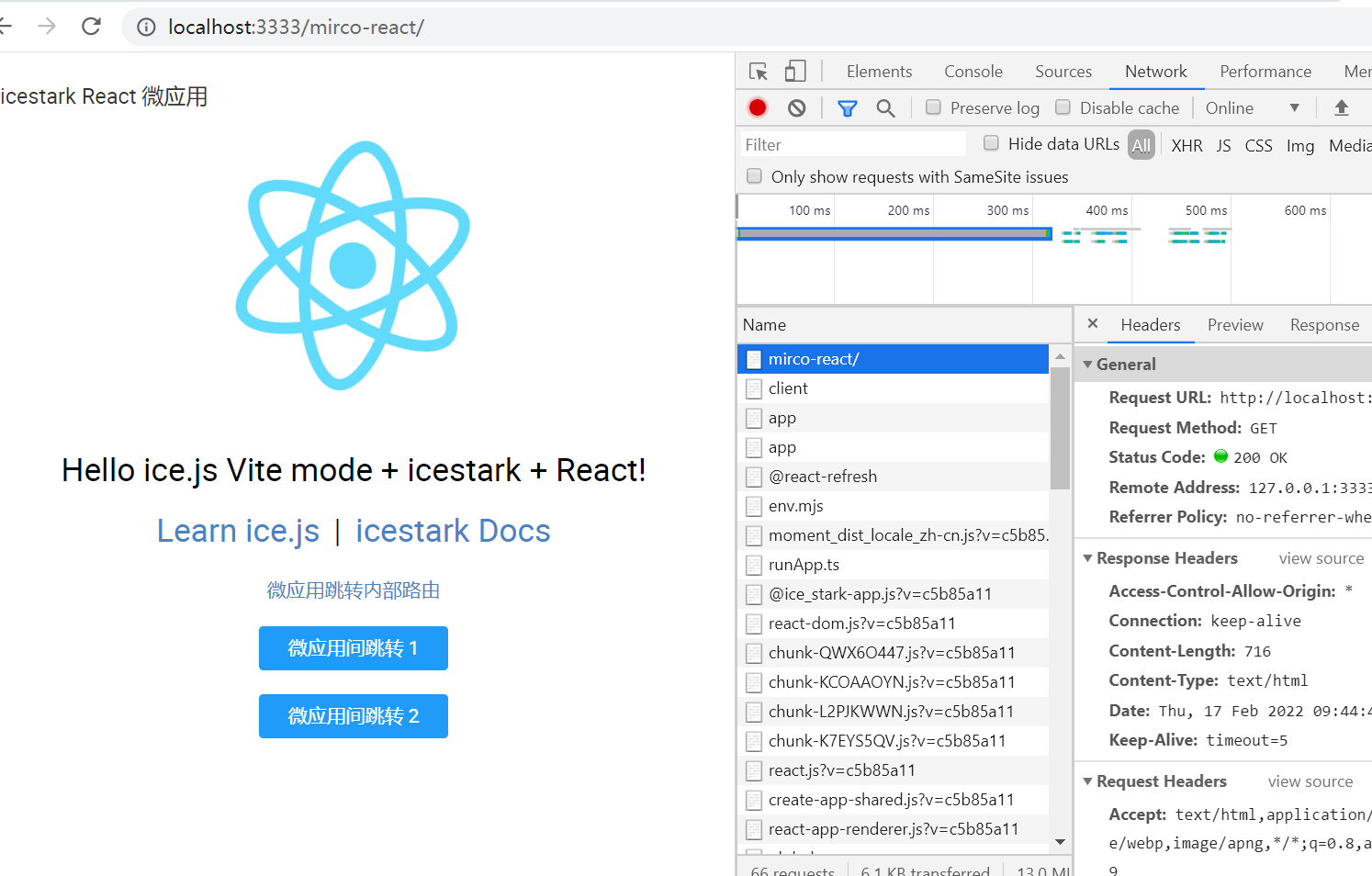 通过脚手架创建 react 微应用接入，框架应用采用的是vue3+vite，进入该微应用时提示index.html 404 · Issue #531 · ice-lab/icestark ...