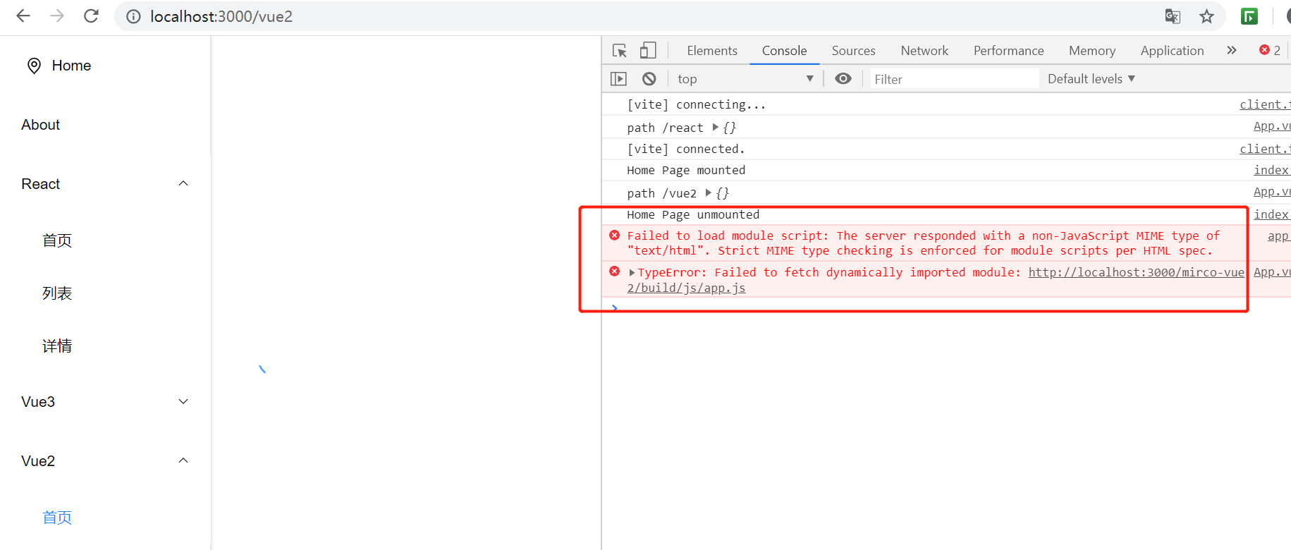 通过脚手架创建 react 微应用接入，框架应用采用的是vue3+vite，进入该微应用时提示index.html 404 · Issue #531 · ice-lab/icestark ...