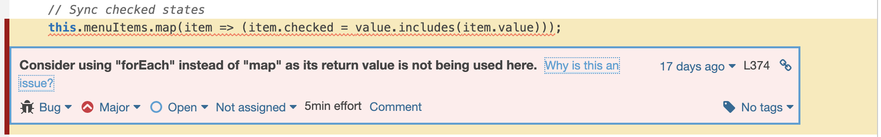 Consider Using Foreach Instead Of Map As Its Return Value Is Not Being Used Selectts