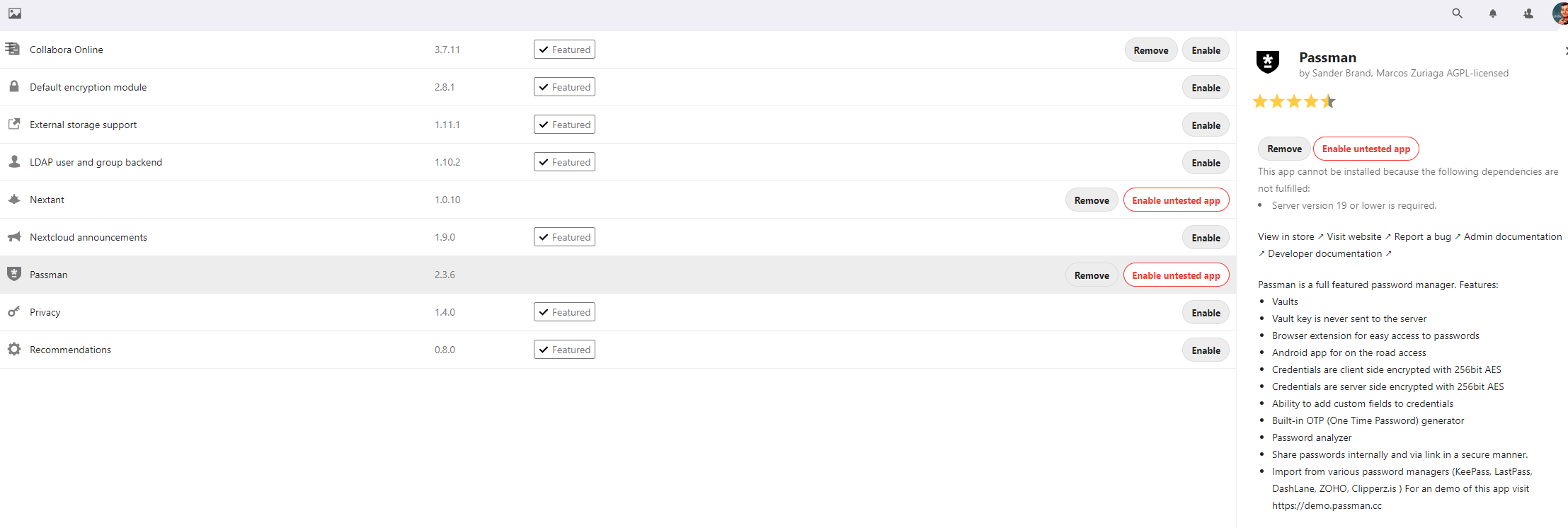 Support for NextCloud 20 · Issue #673 · nextcloud/passman · GitHub