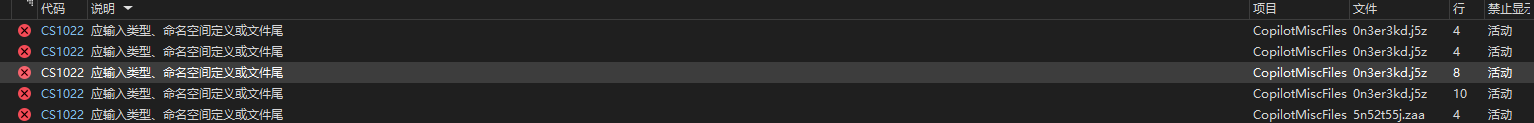 Visual Studio 2022 reports syntax errors in temporary files generated by copilot plugin ...