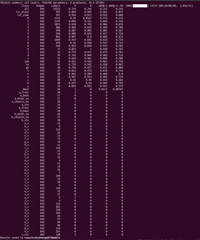 doesn't show any info about P, R, and mAP after the a_front label ...