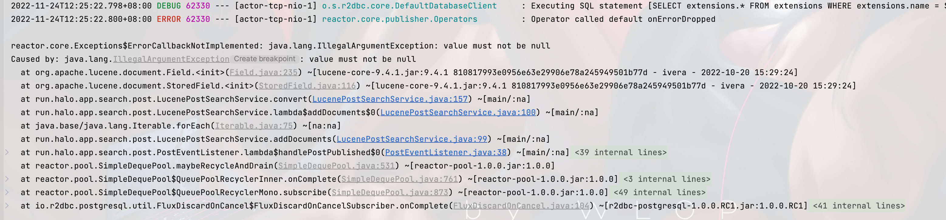 Halo 导入数据后搜索引擎建索引会报错 · Issue #2757 · halo-dev/halo · GitHub