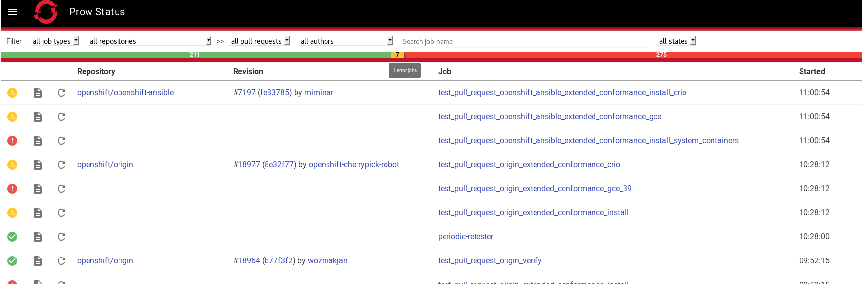 Prow Dashboard Does Not Allow Me To Filter Errored Jobs · Issue 7294 · Kubernetestest Infra