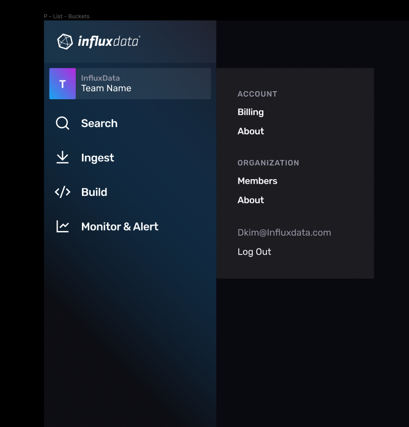 Show Email Address in the left hand navigation menu · Issue #3240 · influxdata/ui · GitHub