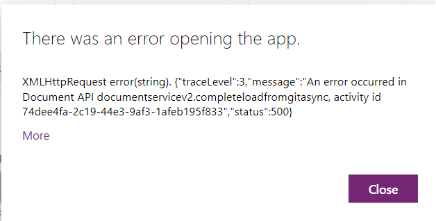 the app encountered a non recoverable error and will need to terminate. Or pack msapp files ...