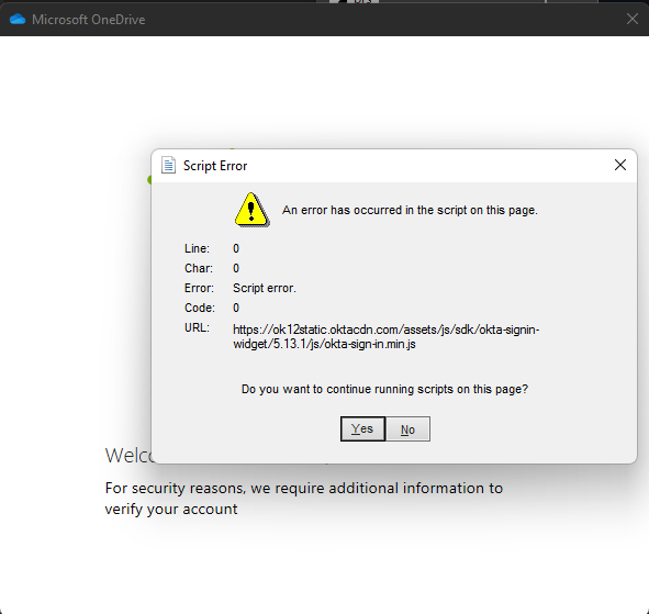 Script Error in Okta MFA Flow in OneDrive for Business Sync · Issue ... Script Error in Okta MFA Flow in OneDrive for Business Sync · Issue ...